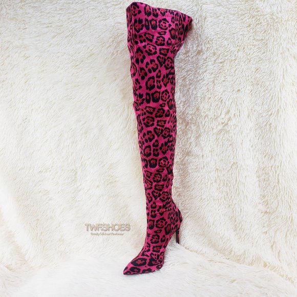 Cape Robbin | Shoes | Hot Pink Leopard Thigh High Heel Boots | Poshmark